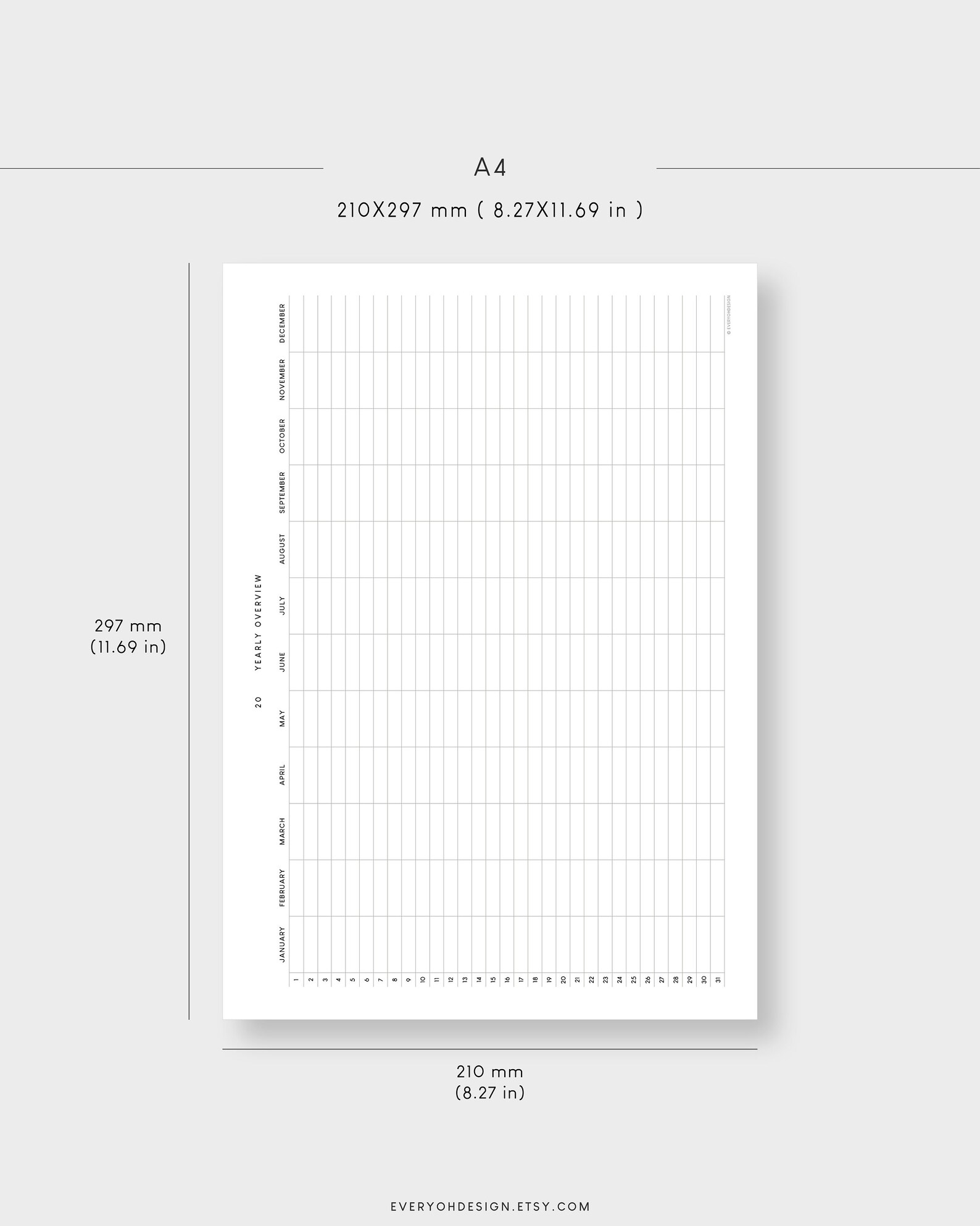 A4 & Letter Yearly Overview Planner Minimalist Printable Inserts 365 ...