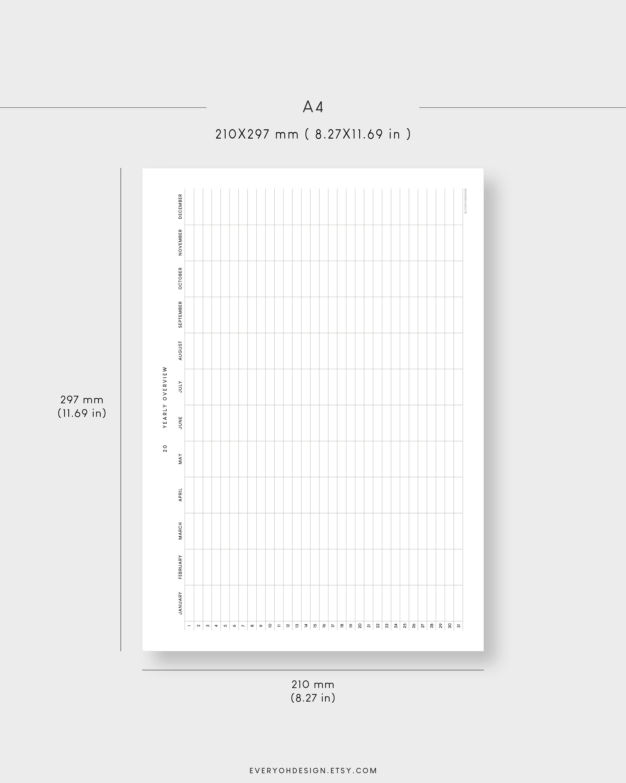 A4 & Letter Yearly Overview Planner Minimalist Printable Inserts 365 ...