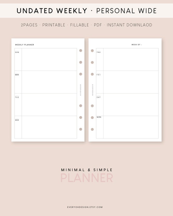 Printable Undated Weekly Planner Personal Wide Weekly | Etsy