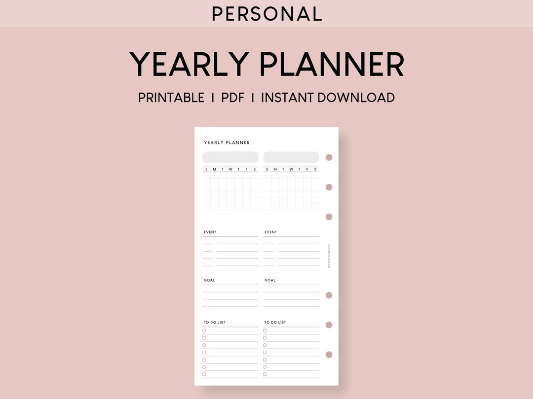 Personal Yearly Planner Printable Inserts: Minimalist Organizer (PDF ...