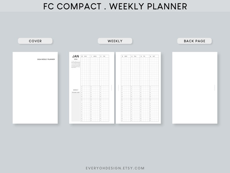 2024 Weekly Planner FC Compact Printable Inserts Minimalist Dated 52 ...