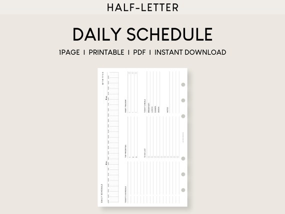 Daily Schedule Planner Half-letter Printable Inserts 24 Hour - Etsy