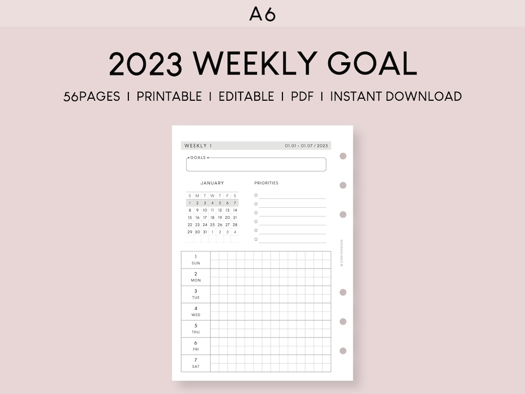 2023 Weekly Planner A6 Printable Inserts With Dated Calendar 52 Week ...