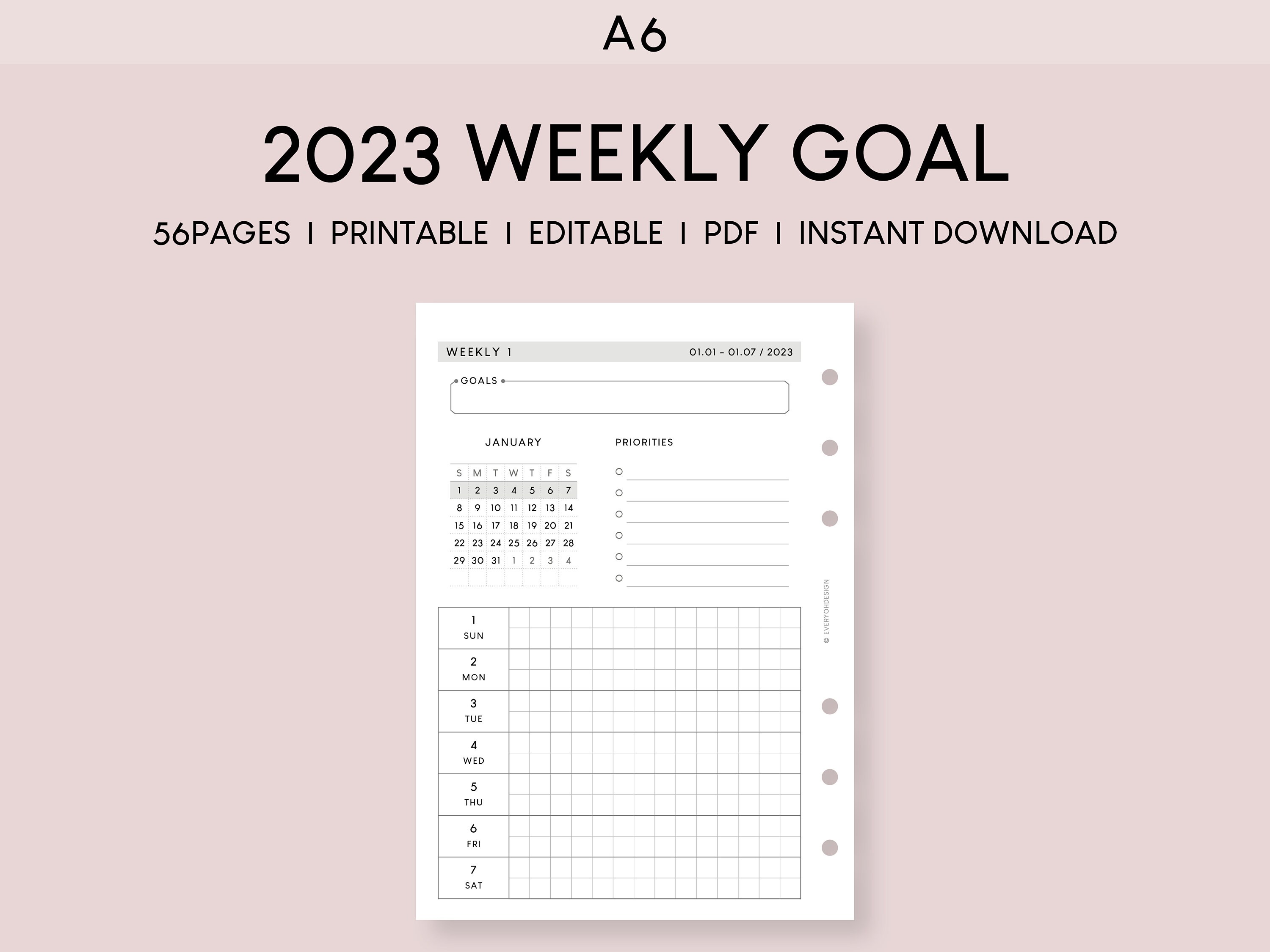 2023 Weekly Planner A6 Printable Inserts With Dated Calendar 52 Week ...