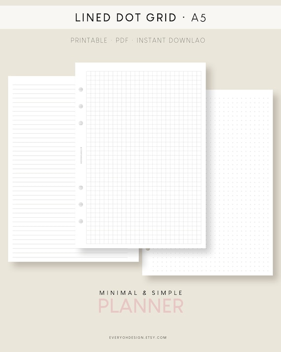 Printable Lined Dot Grid A5 Note Blank Paper Bullet | Etsy