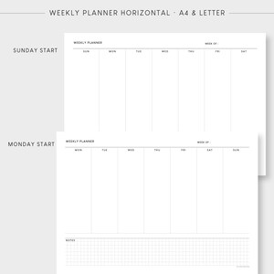 Weekly Horizontal Printable Planner A4 & Letter | Editable Week on One ...