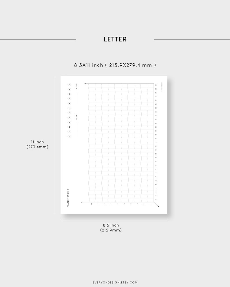 Water Intake Tracker Printable A4 & Letter | 30 Day Hydration Tracking ...