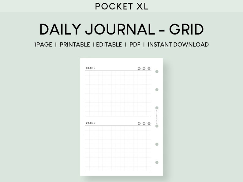 Pocket Plus(xl) Daily Journal Grid Printable Insert | Undated Diary ...