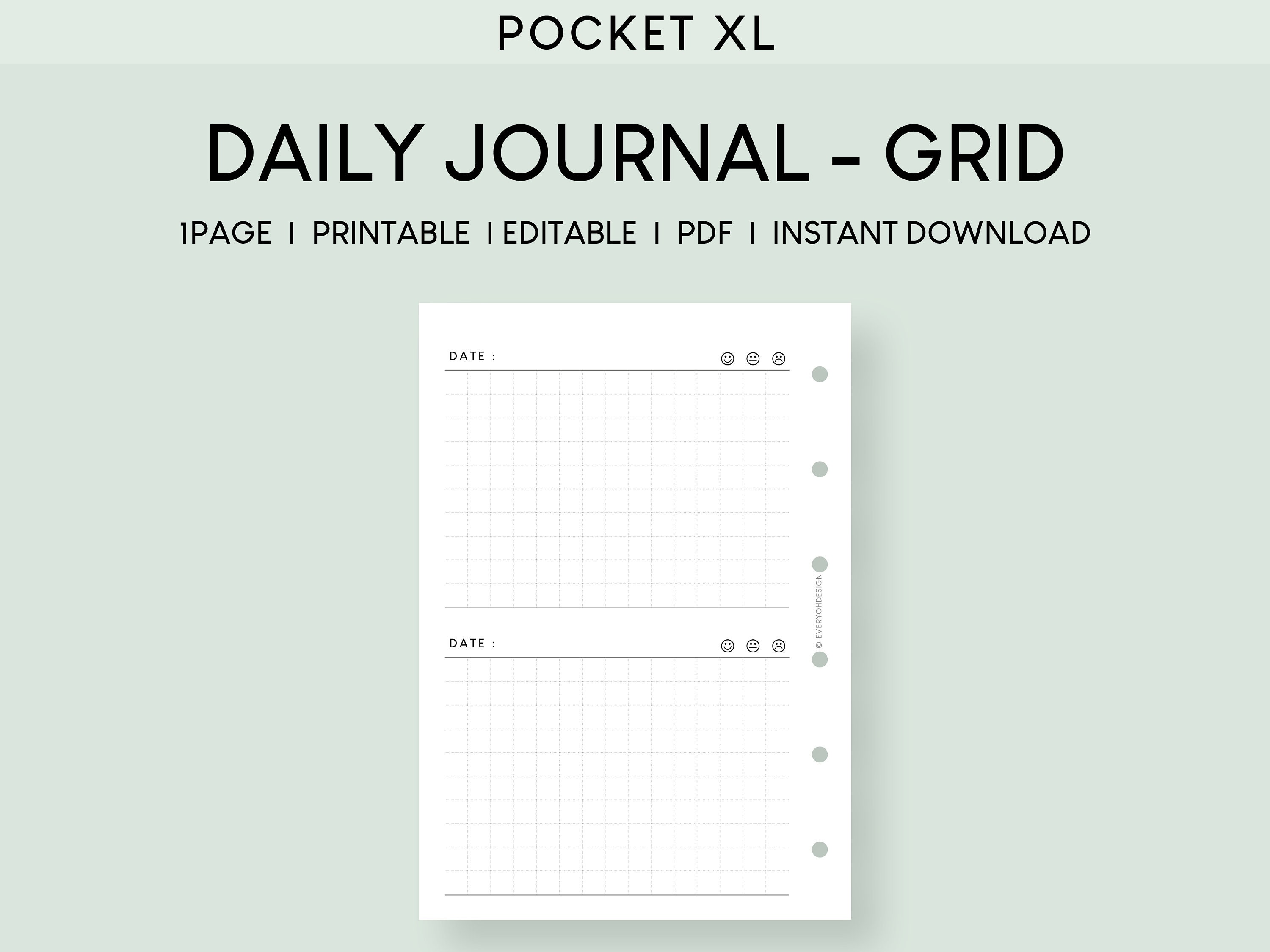 Pocket Plus(xl) Daily Journal Grid Printable Insert (PDF) - Etsy