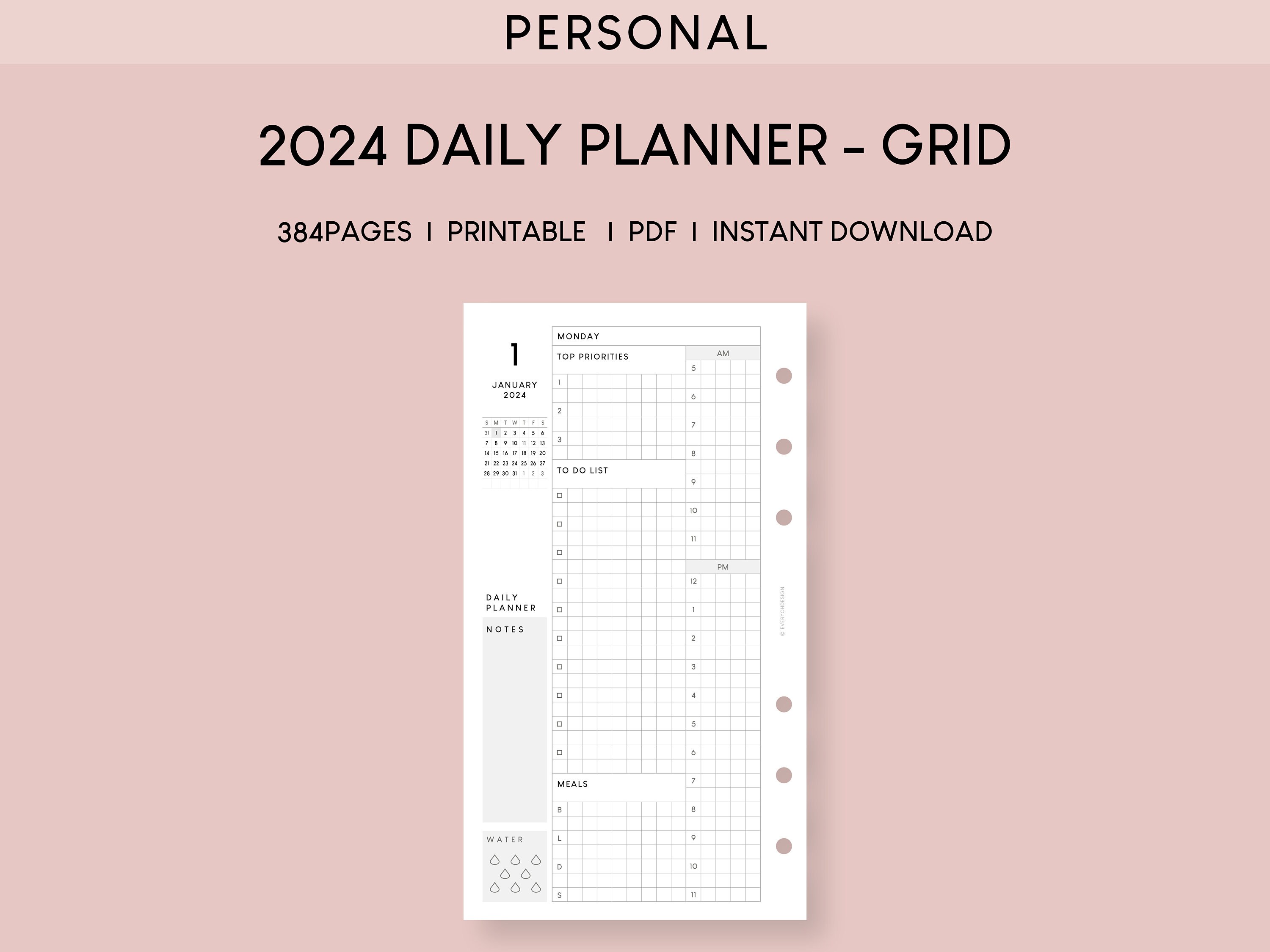 2024 Daily Planner With Calendar Personal Printable Template Dated ...