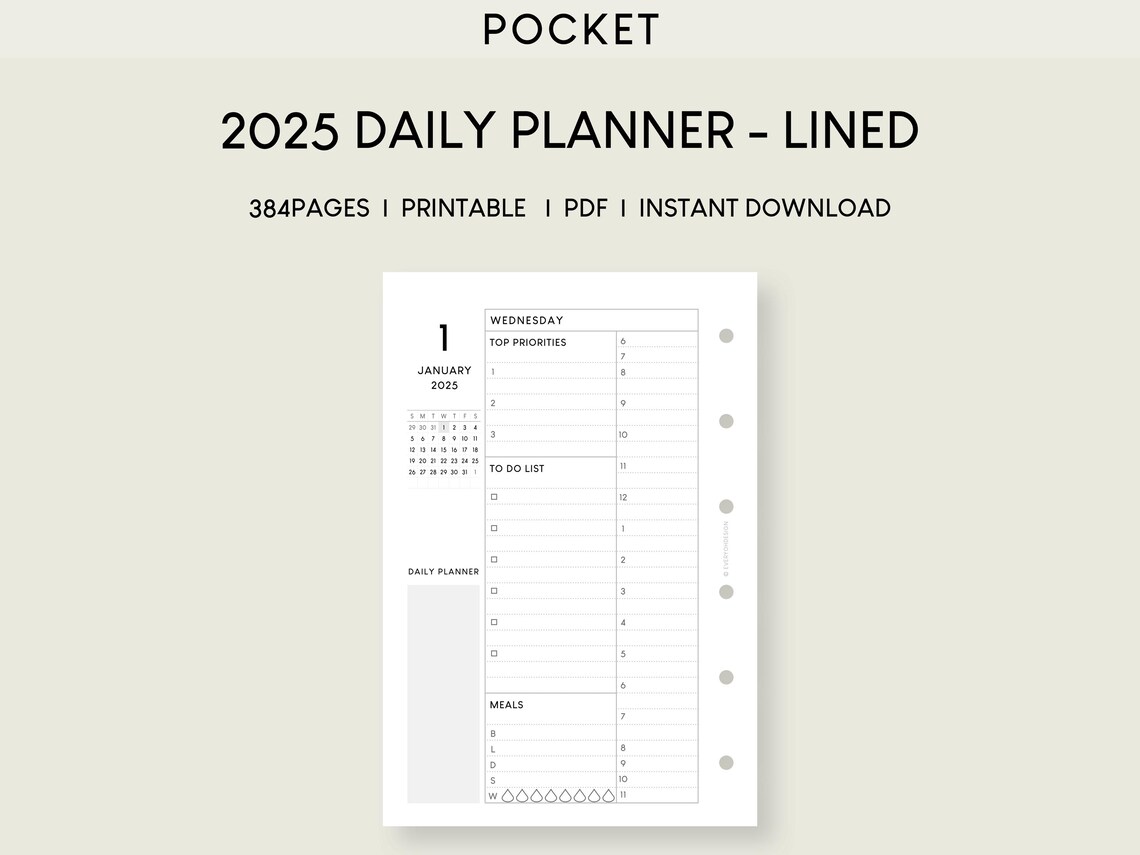 2025 Dated Daily Planner With Calendar Printable Insert | Hourly ...