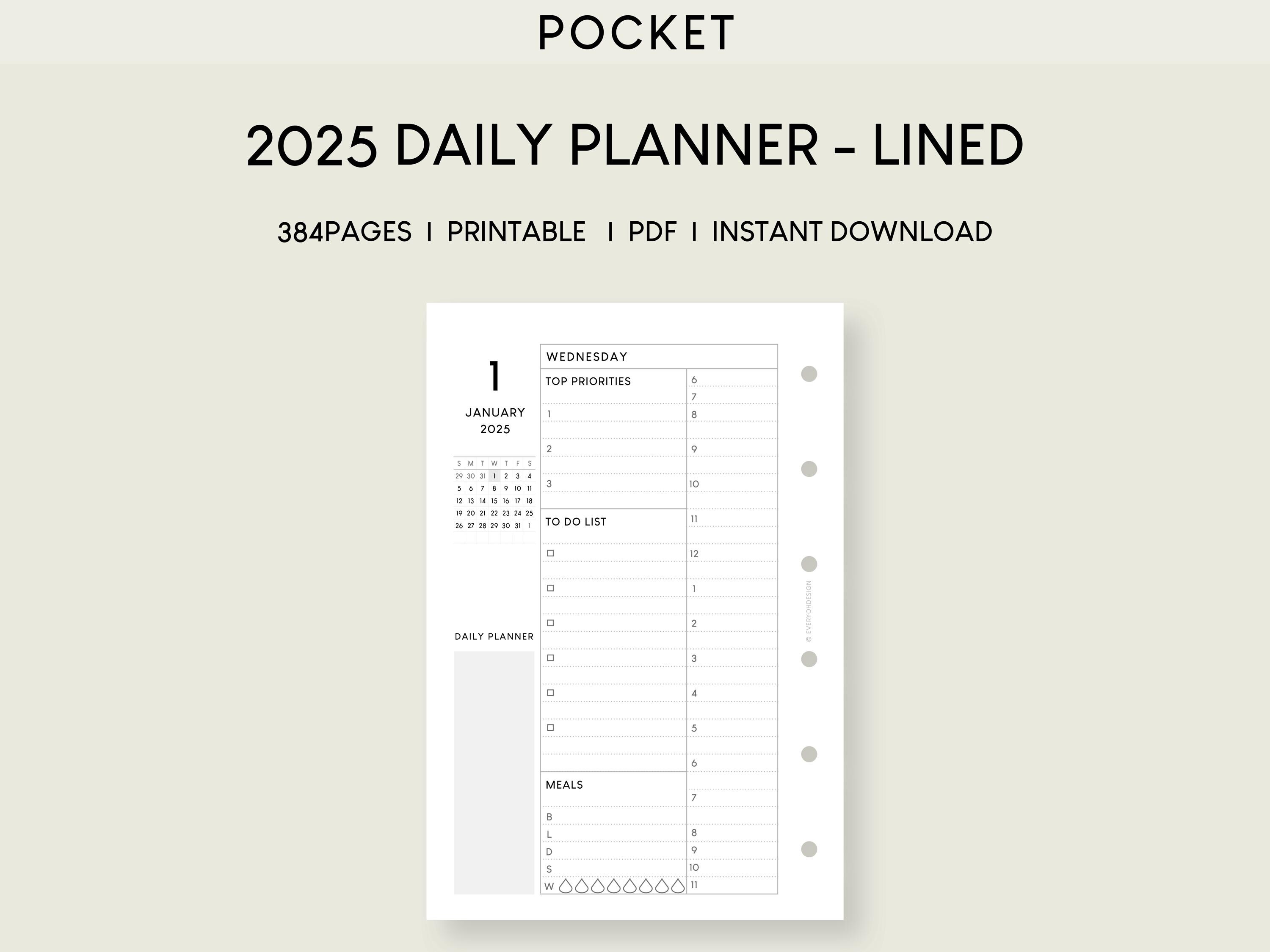 2025 Dated Daily Planner With Calendar Printable Insert Hourly ...
