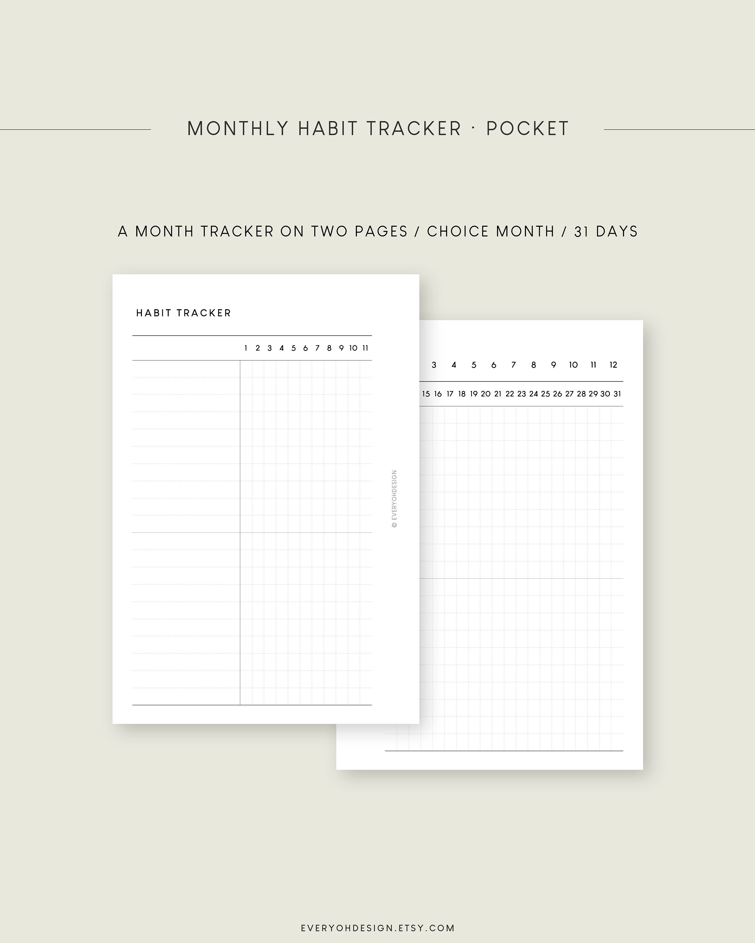 Pocket Habit Tracker Printable Template Monthly Challenge Worksheet ...