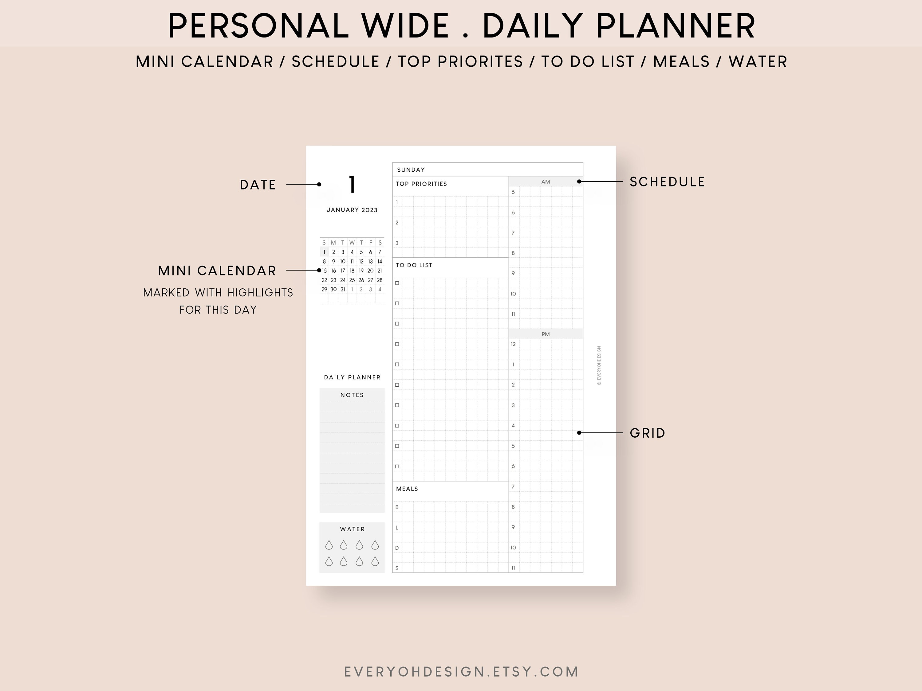 Personal Wide 2023 Daily Planner Printable Inserts Dated - Etsy
