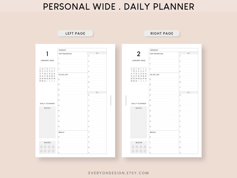 2023 Daily Planner Printable Personal Wide Inserts Dated - Etsy