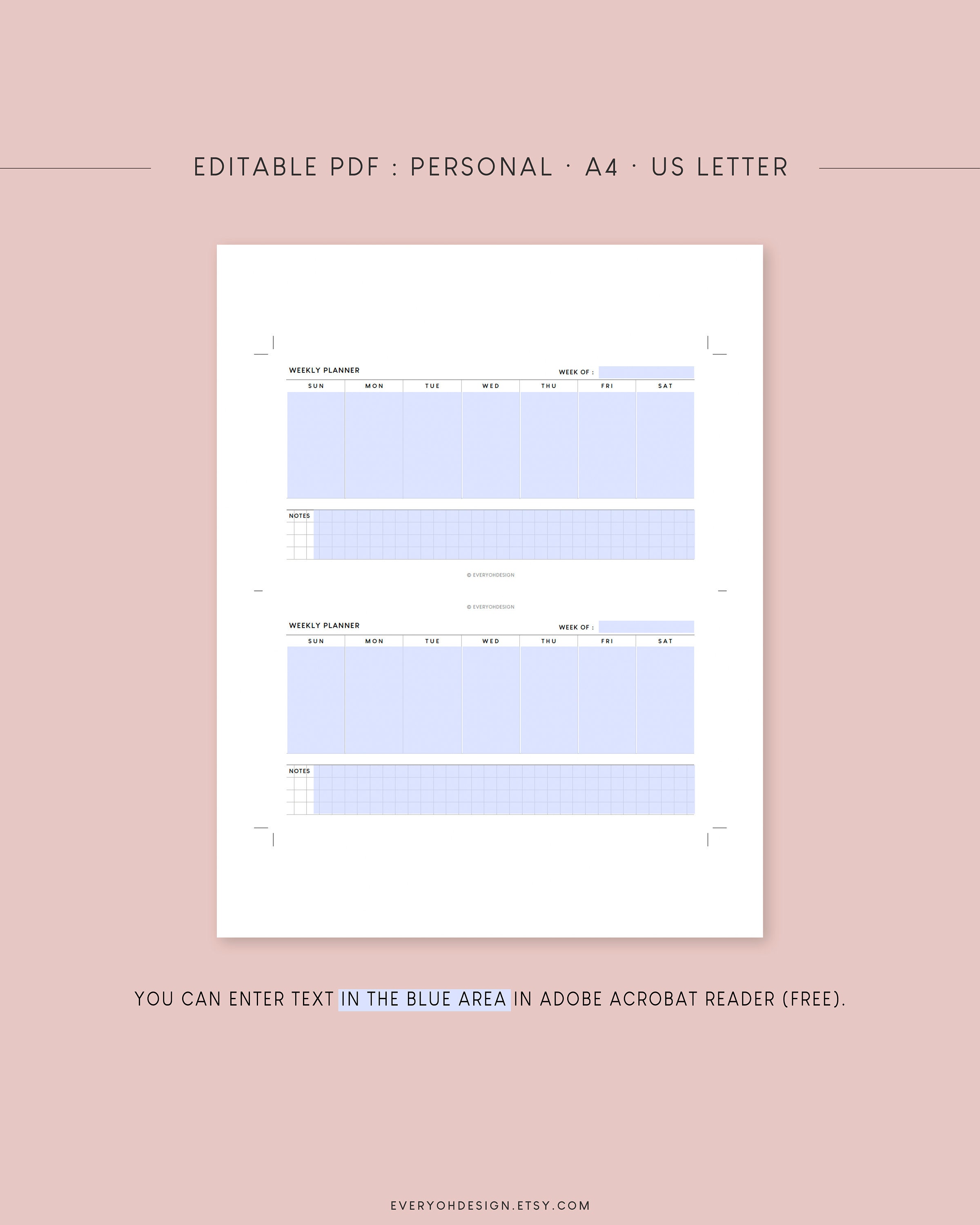 Personal Monthly Planner Printable Inserts | Editable Calendar ...