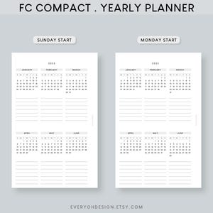 2025 Yearly Planner FC Compact | Printable Calendar Template ...