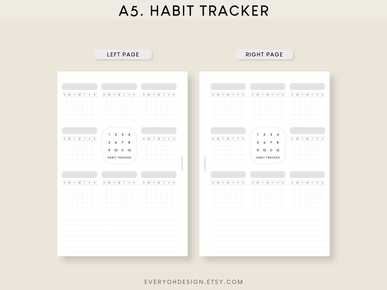 A5 Habit Tracker Printable Inserts: Monthly Routine Planner (PDF ...