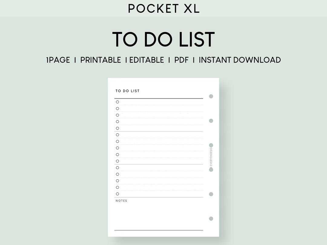 Pocket Plus to Do List Printable Checklist Planner Fillable - Etsy