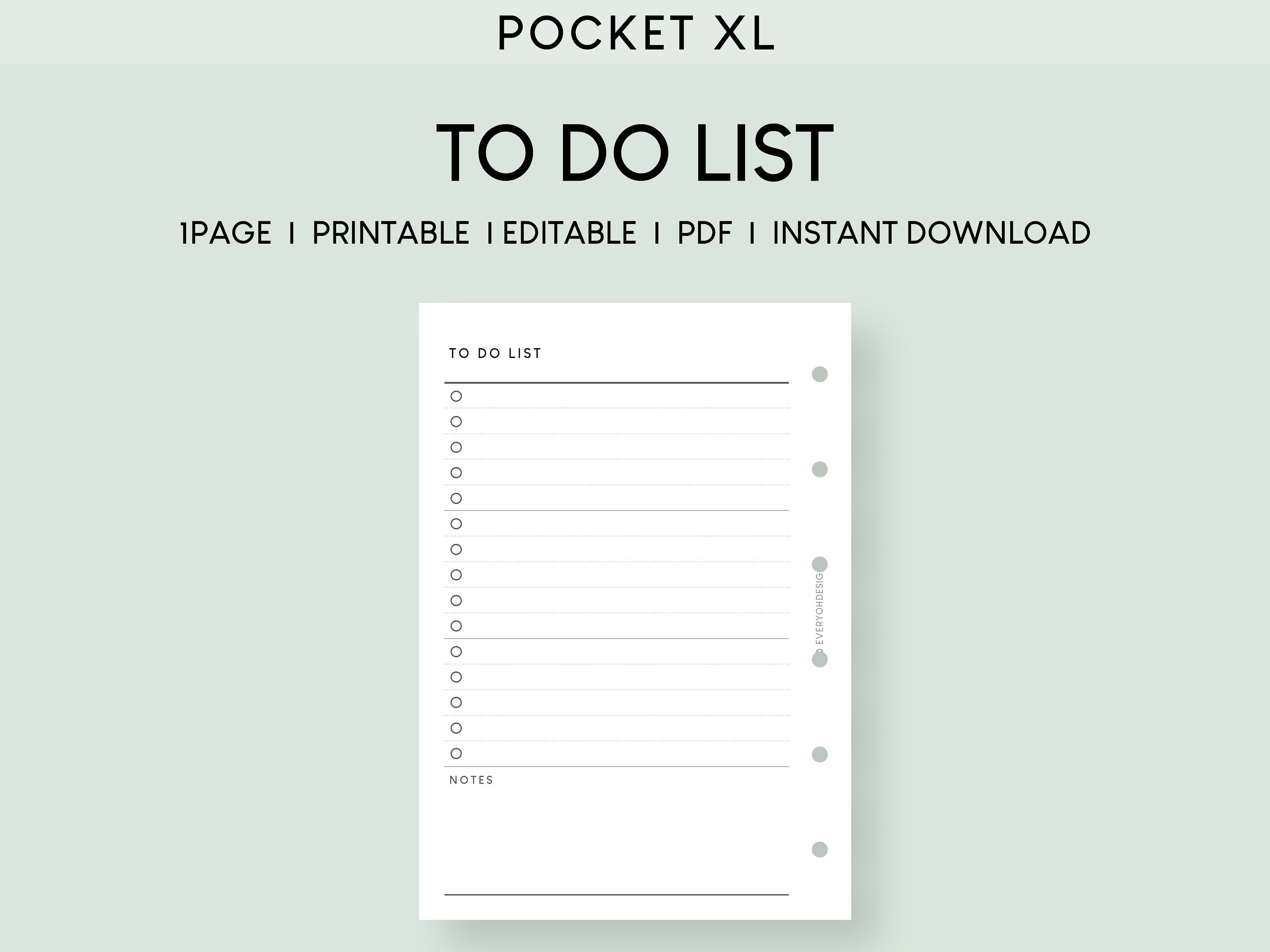Pocket Plus to Do List Printable Checklist Planner Fillable Editable ...