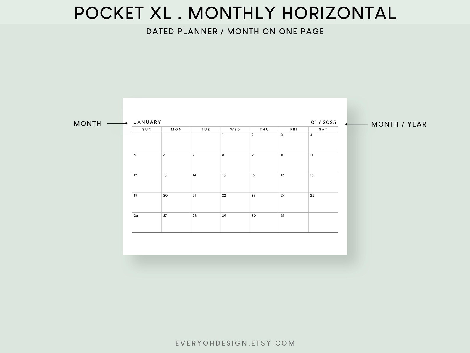 Pocket Plus(xl) 2025 Dated Monthly Planner | Calendar Printable Insert ...
