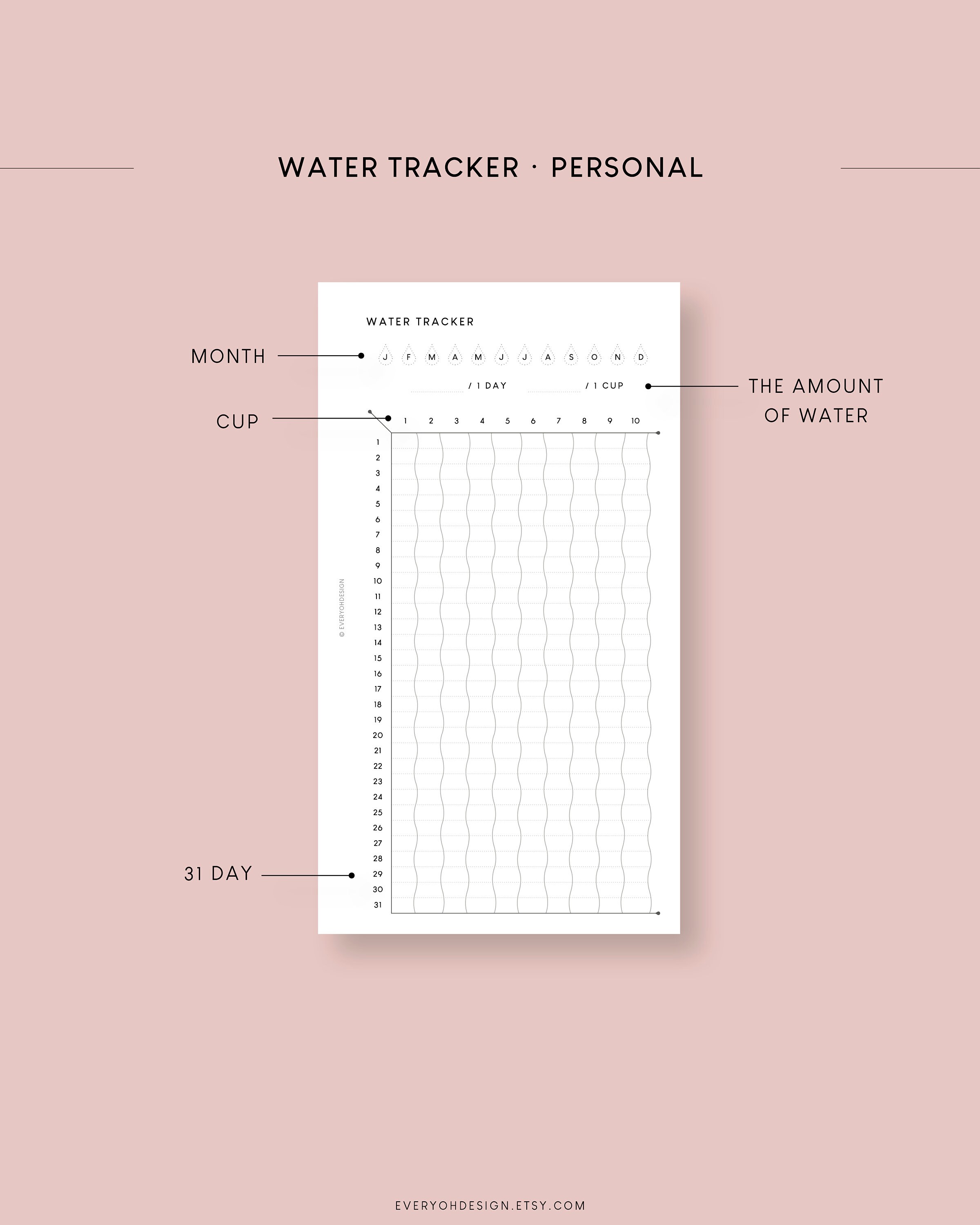Water Tracker Personal Printable Planner Monthly Habit Tracker 30day ...