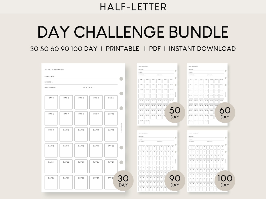 30 Day Challenge Printable Bundle 90 Day Tracker Template 30 Day ...