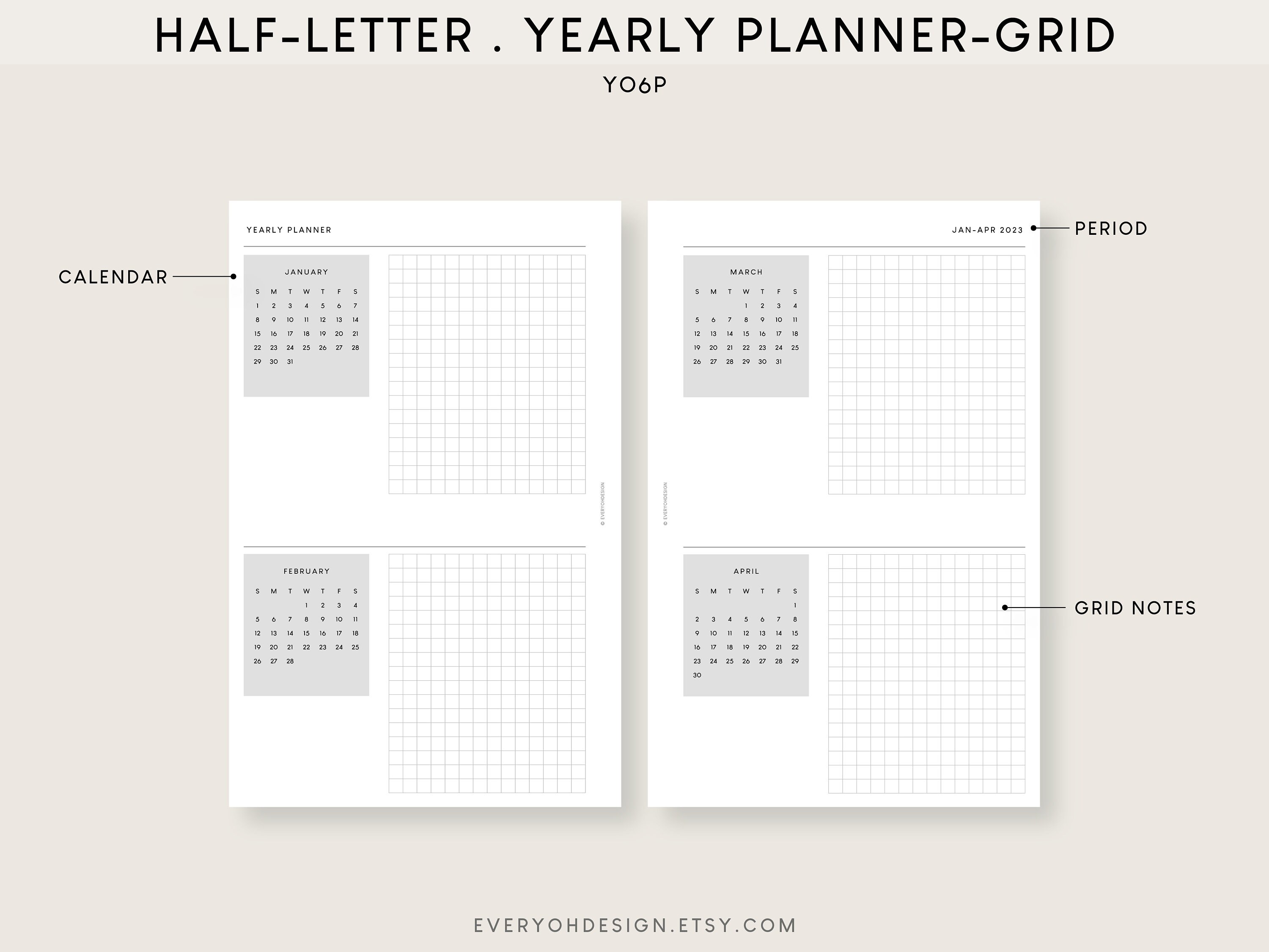 2022 2023 Yearly Planner Calendar Printable Inserts Editable - Etsy