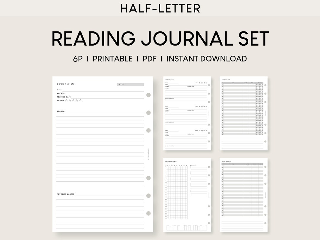 Half-letter Reading Planner Bundle Printable Insert | Book Journal Set ...