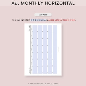 2025 Monthly Planner Horizontal A6 Inserts | Dated Calendar Printable ...