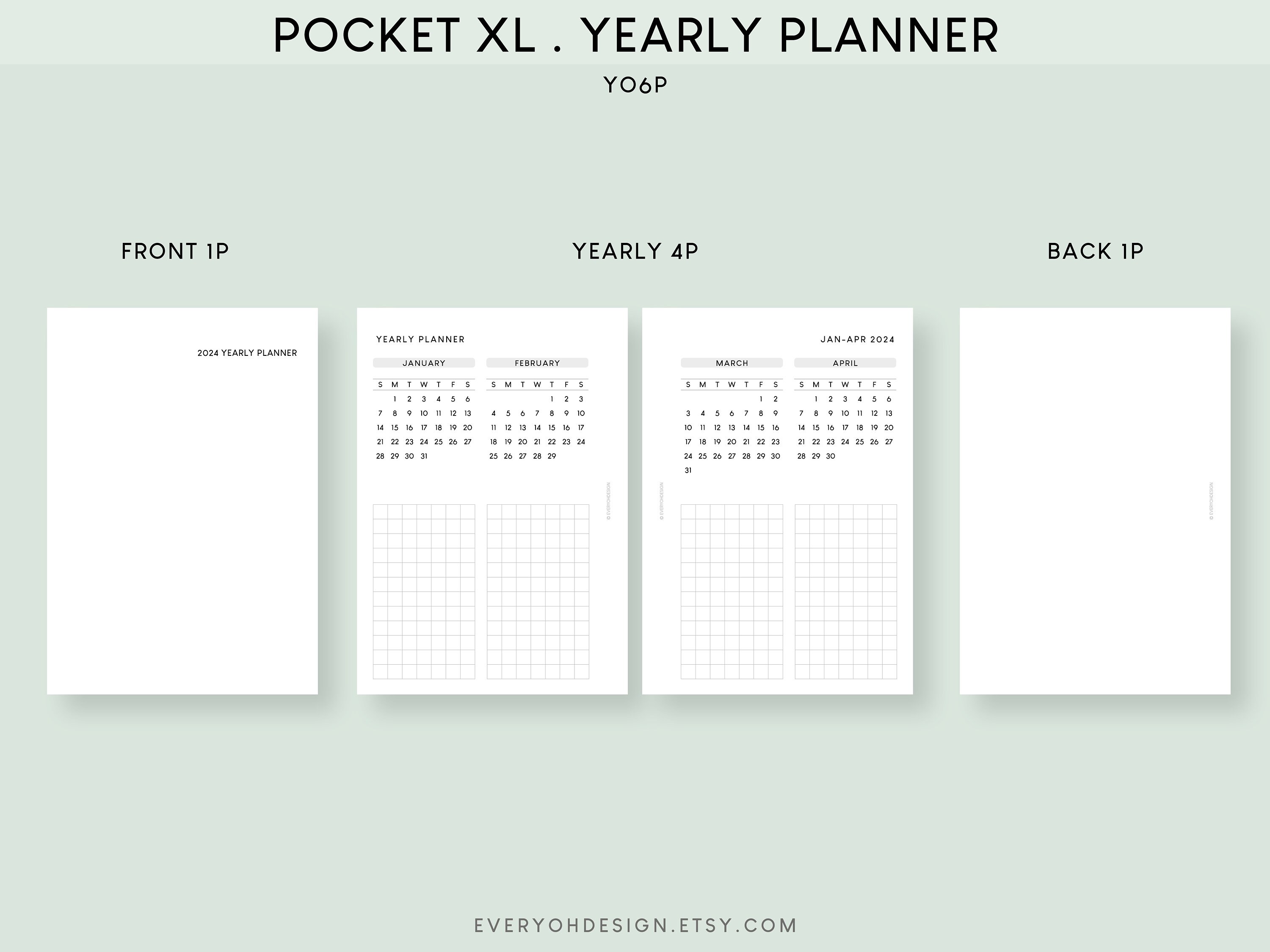 2024 Yearly Planner Pocket XL Printable Inserts Minimal Future Log ...