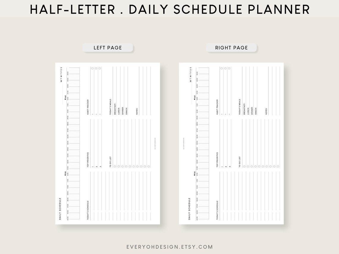 Daily Schedule Planner: Half-letter Printable Inserts (PDF) - Etsy
