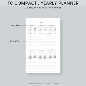 2025 Yearly Planner FC Compact | Printable Calendar Template ...