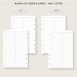 Blank Lists Grid & Lined Half-letter Printable Planner | Minimalist ...