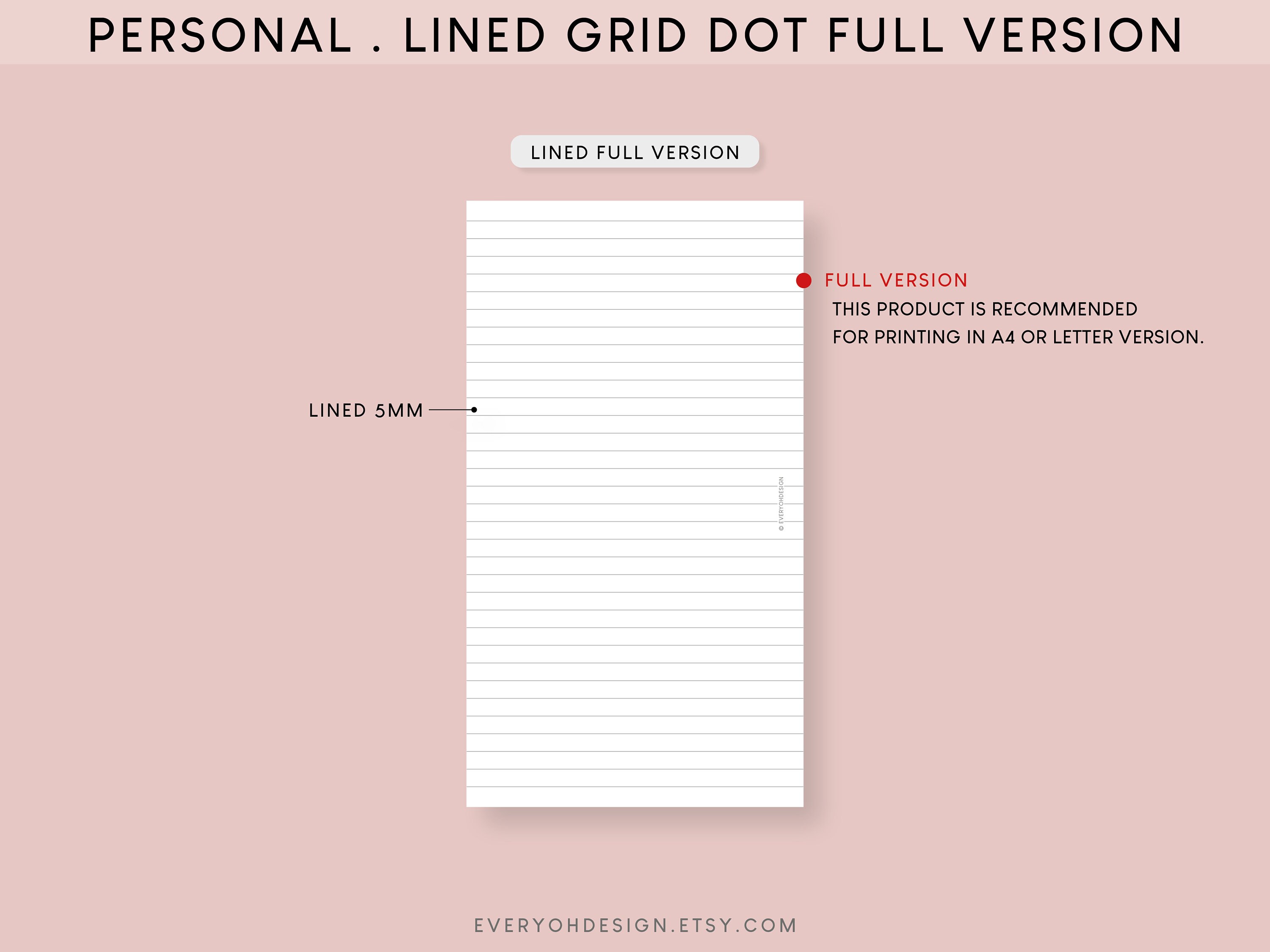 Lined Grid Dot Paper Full Pattern Version Personal Printable Inserts ...