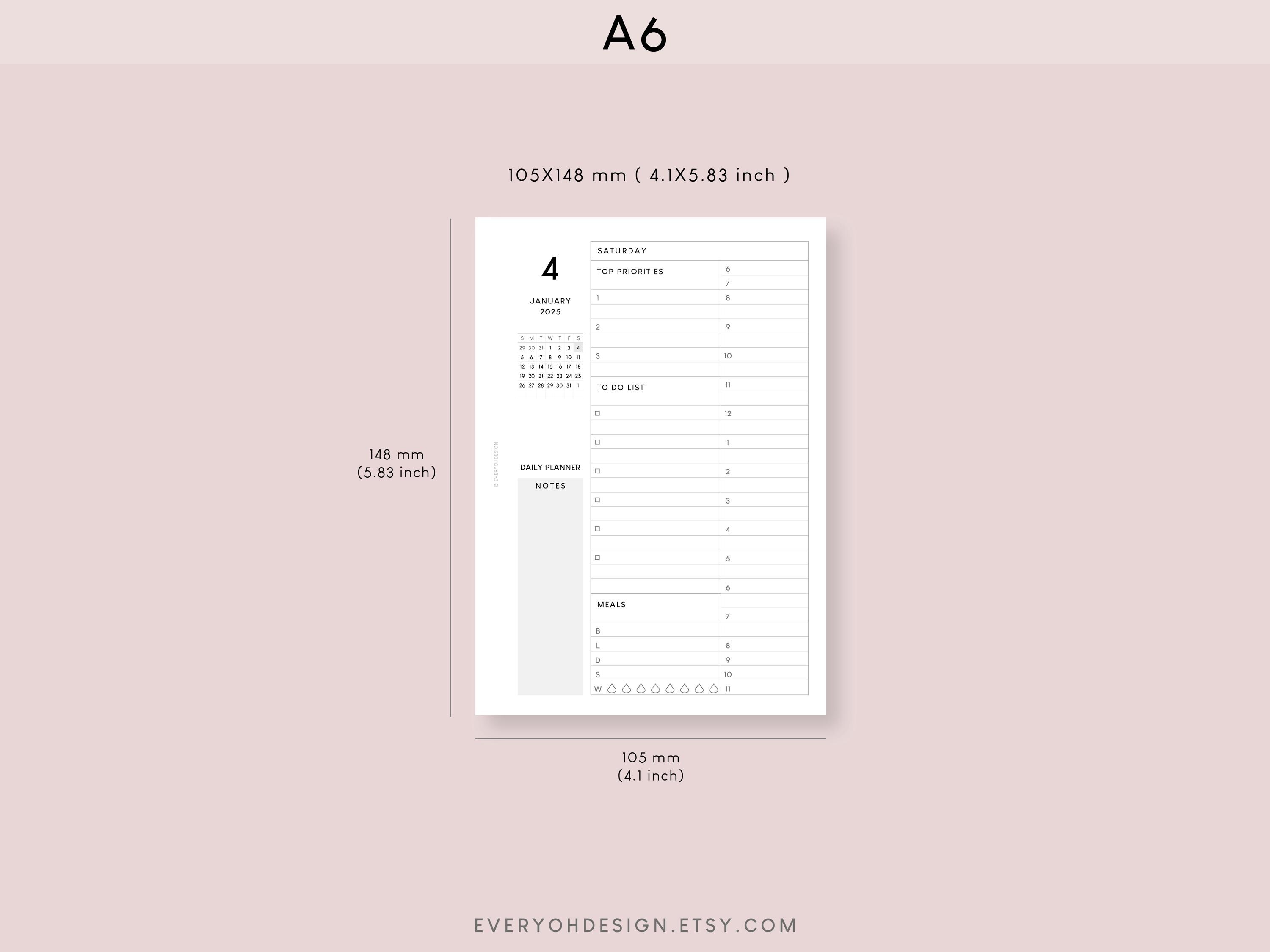 2025 Dated Daily Planner A6 Printable Insert | the Highlighted Mini ...