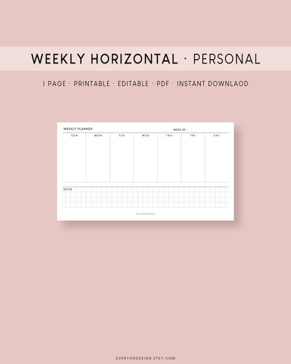 Personal Undated Weekly Planner Horizontal Printable Week at | Etsy