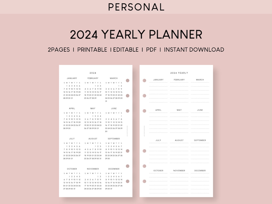 2024 Calendar Yearly Planner Personal Printable Insert Dated Annual ...