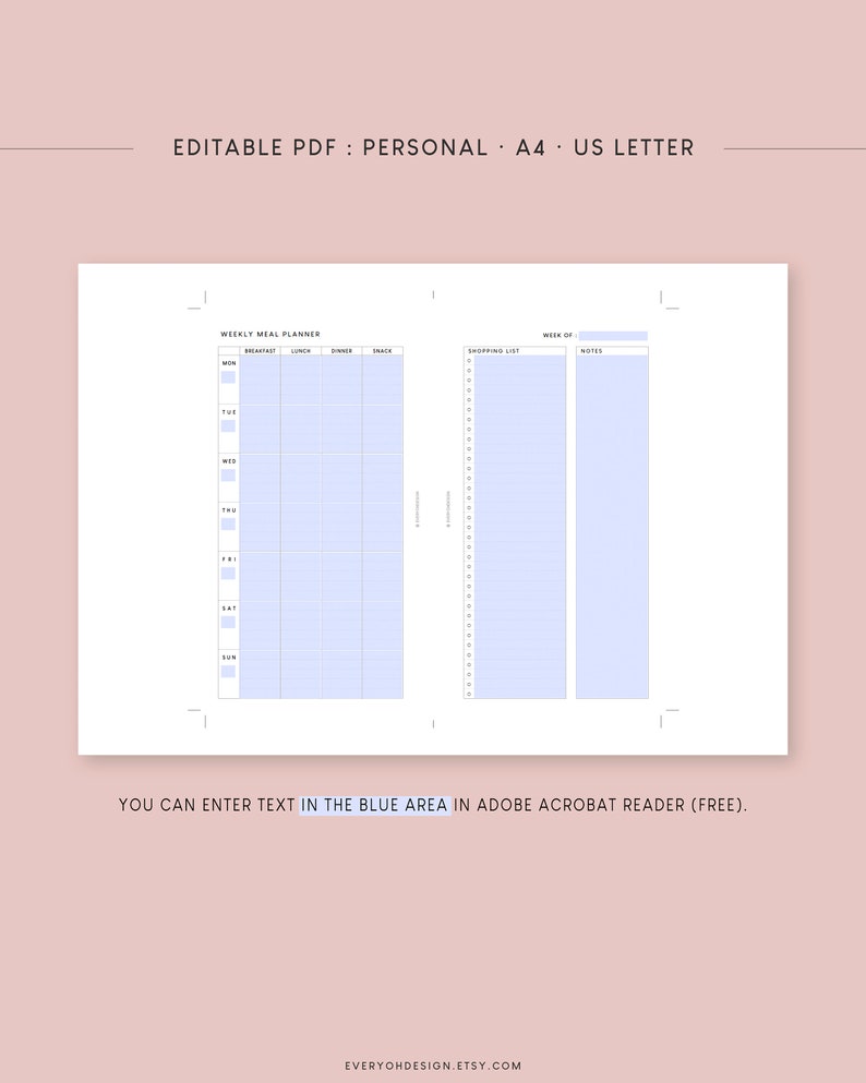 Personal Ring Weekly Meal Planner Printable Inserts - Etsy