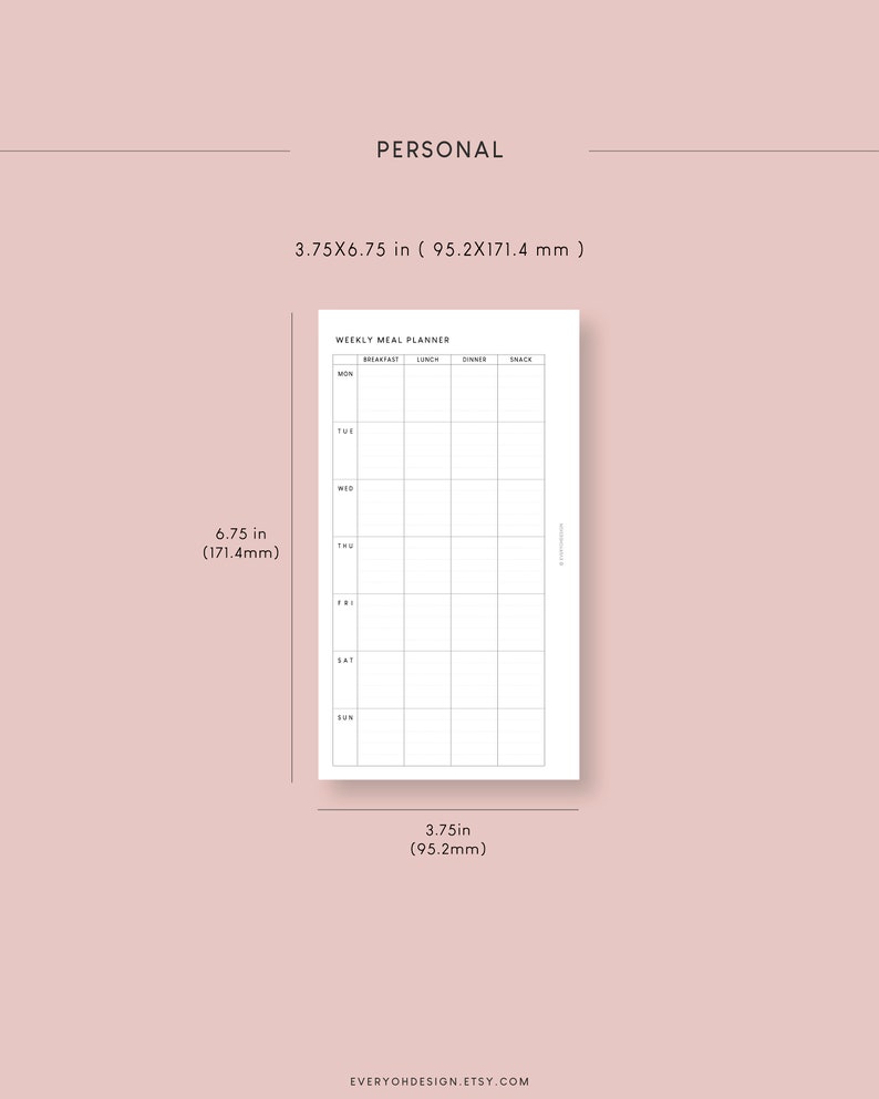 Personal Ring Weekly Meal Planner Printable Inserts - Etsy