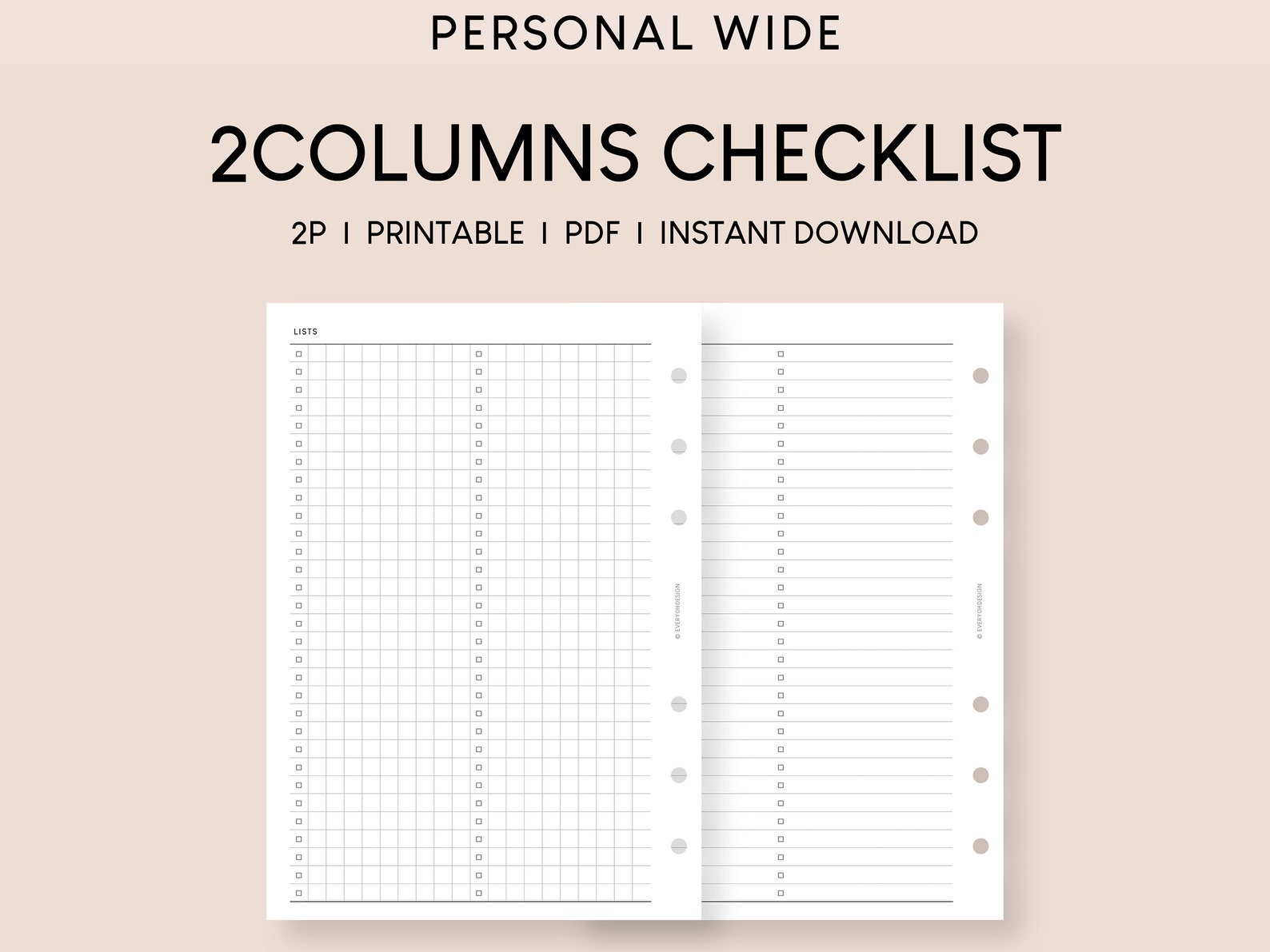 Blank Lists Grid & Lined Personal Wide Printable Planner Inserts ...