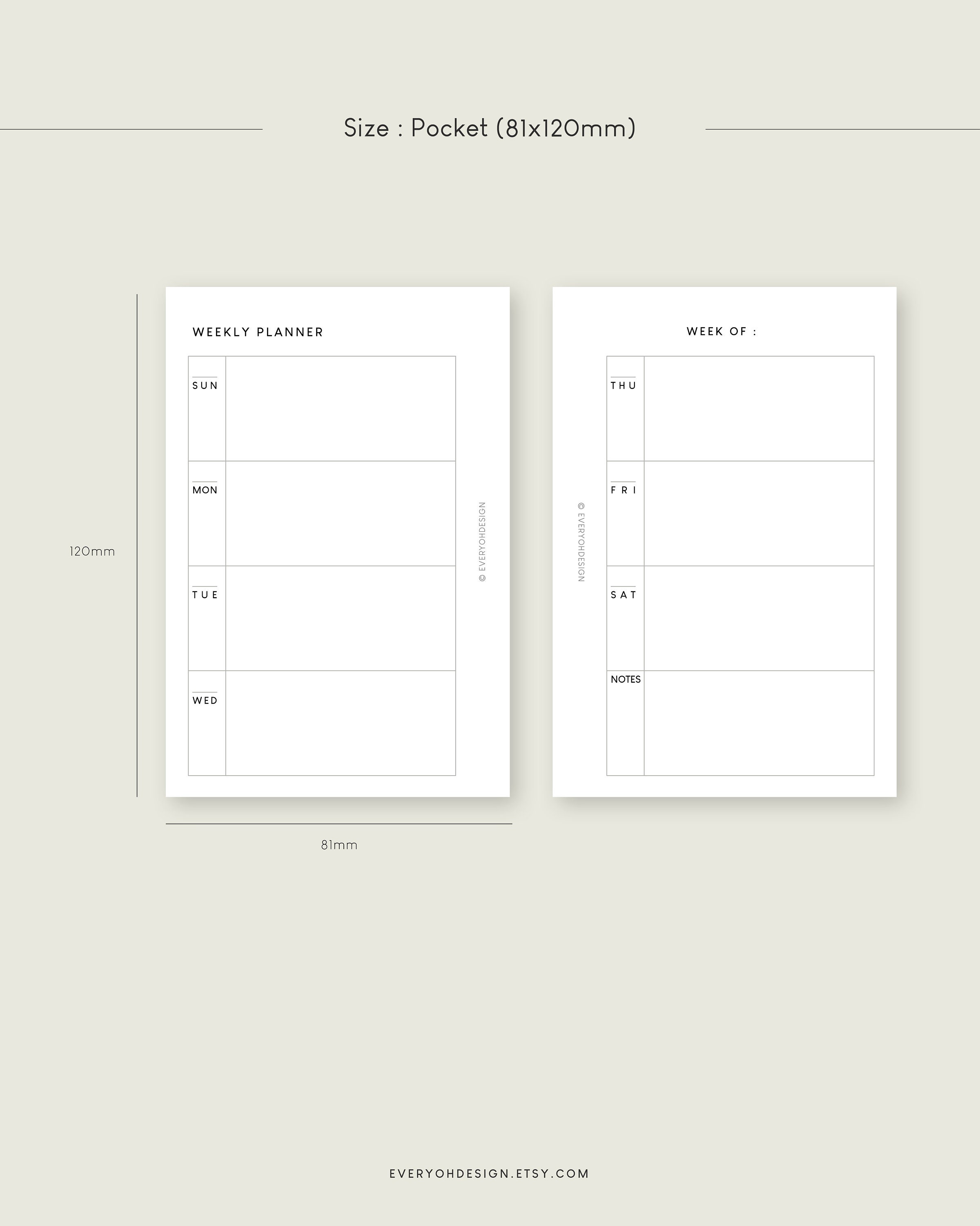 Printable Undated Weekly Planner Pocket | Weekly Pocket Fillable ...