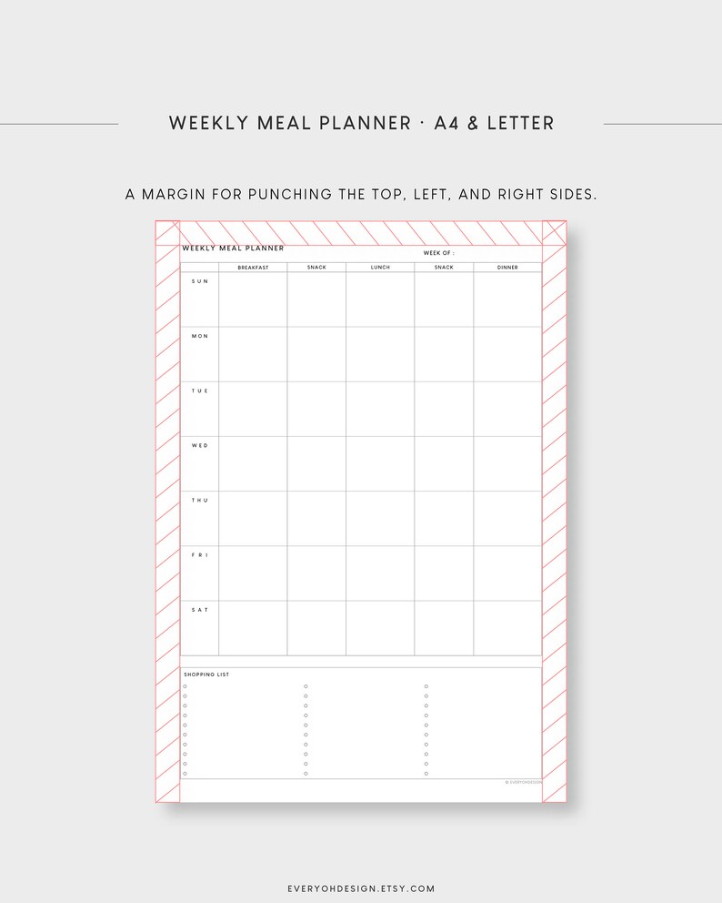 A4 & Letter Weekly Meal Planner Printable Menu List Inserts Editable ...
