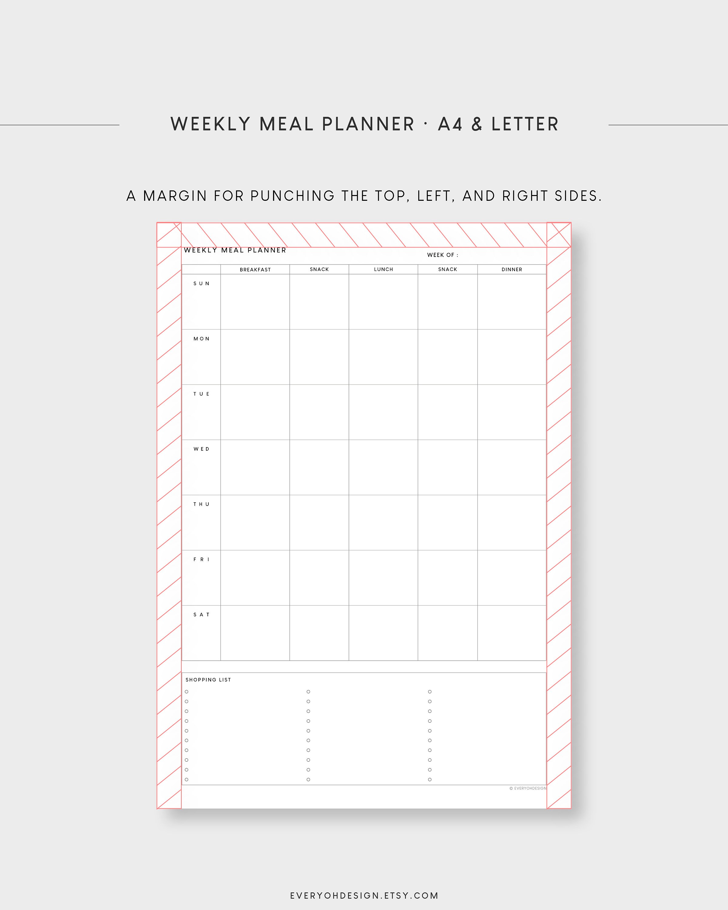 A4 & Letter Weekly Meal Planner Printable Menu List Inserts Editable ...