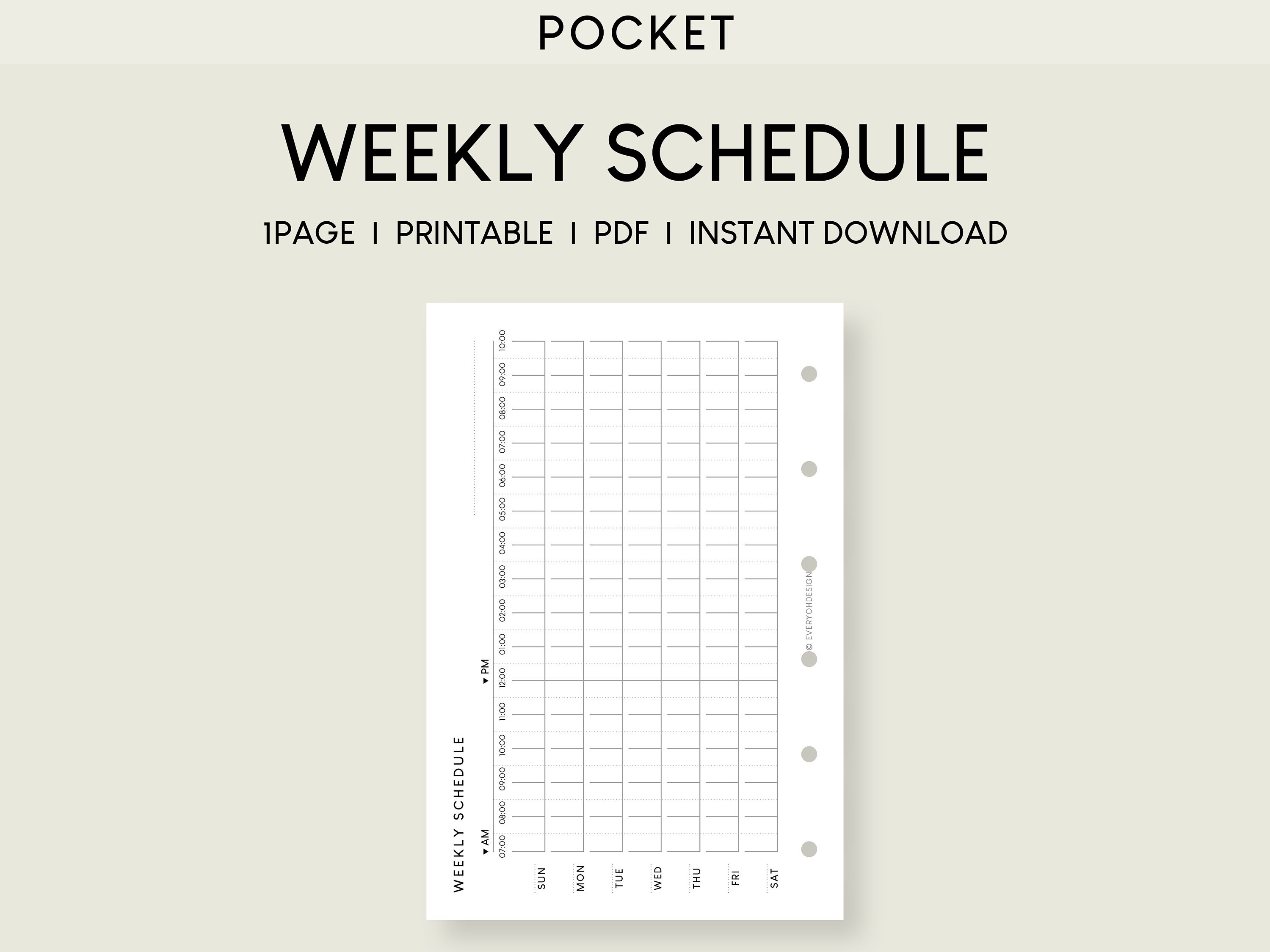 Weekly Schedule Planner Pocket Printable Insert Blocking Timetable ...