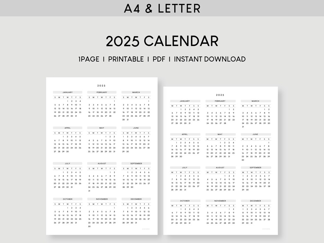 A4 & Letter 2025 Calendar Yearly Planner Printable | Dated Annual ...