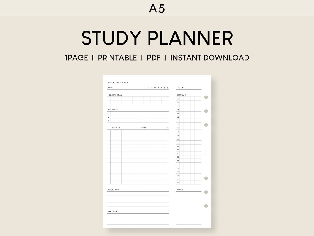 A5 Study Planner Printable Inserts: Student Goal Schedule (PDF) - Etsy