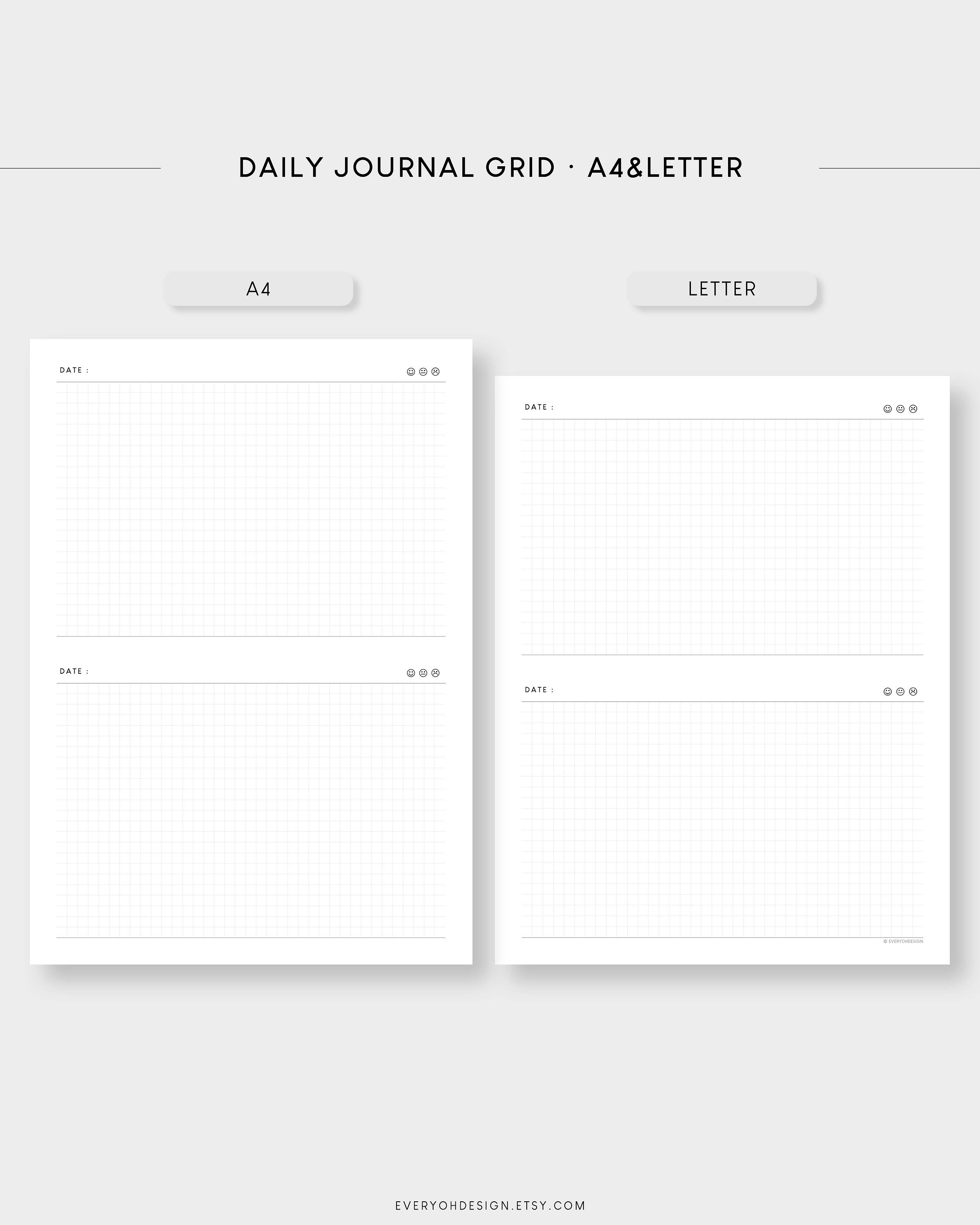 A4 Letter Daily Grid Journal: Printable Editable PDF (digital Download ...
