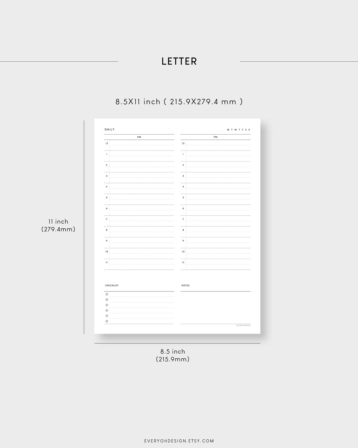 A4 & Letter Daily 24 Hour Planner Printable Undated | Etsy