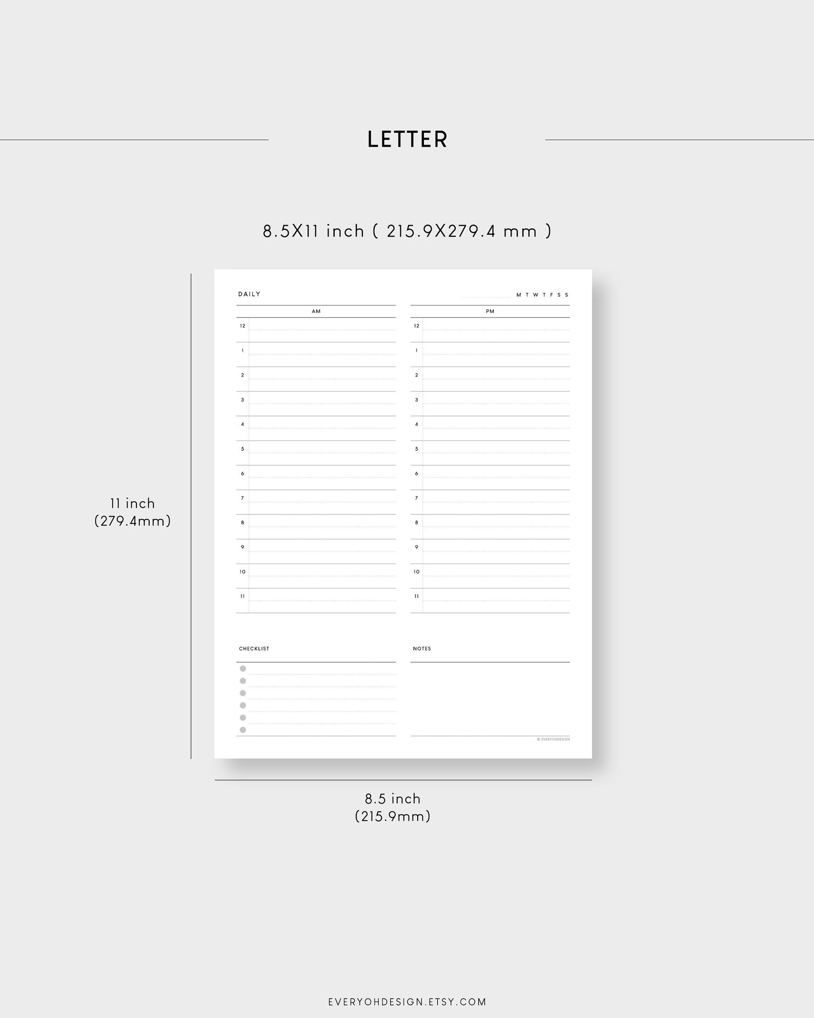 A4 & Letter Daily 24 Hour Planner Printable Undated | Etsy